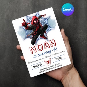 Miles Morales Spiderverse Birthday Invitation Template - Editable ...