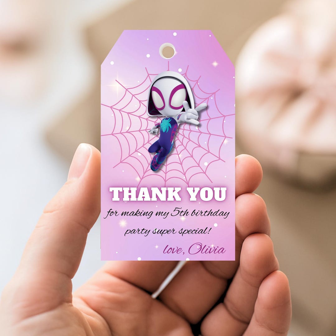 Ghost Spider Thank You Tags Template – Editable Gwen Stacy Favor Tags ...