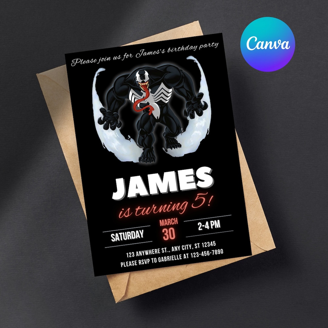 Editable Venom Invitation Birthday Template - Printable Superhero ...