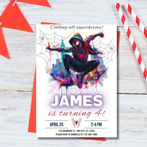 Miles Morales Birthday Invitation Template - Editable Black Spiderman ...