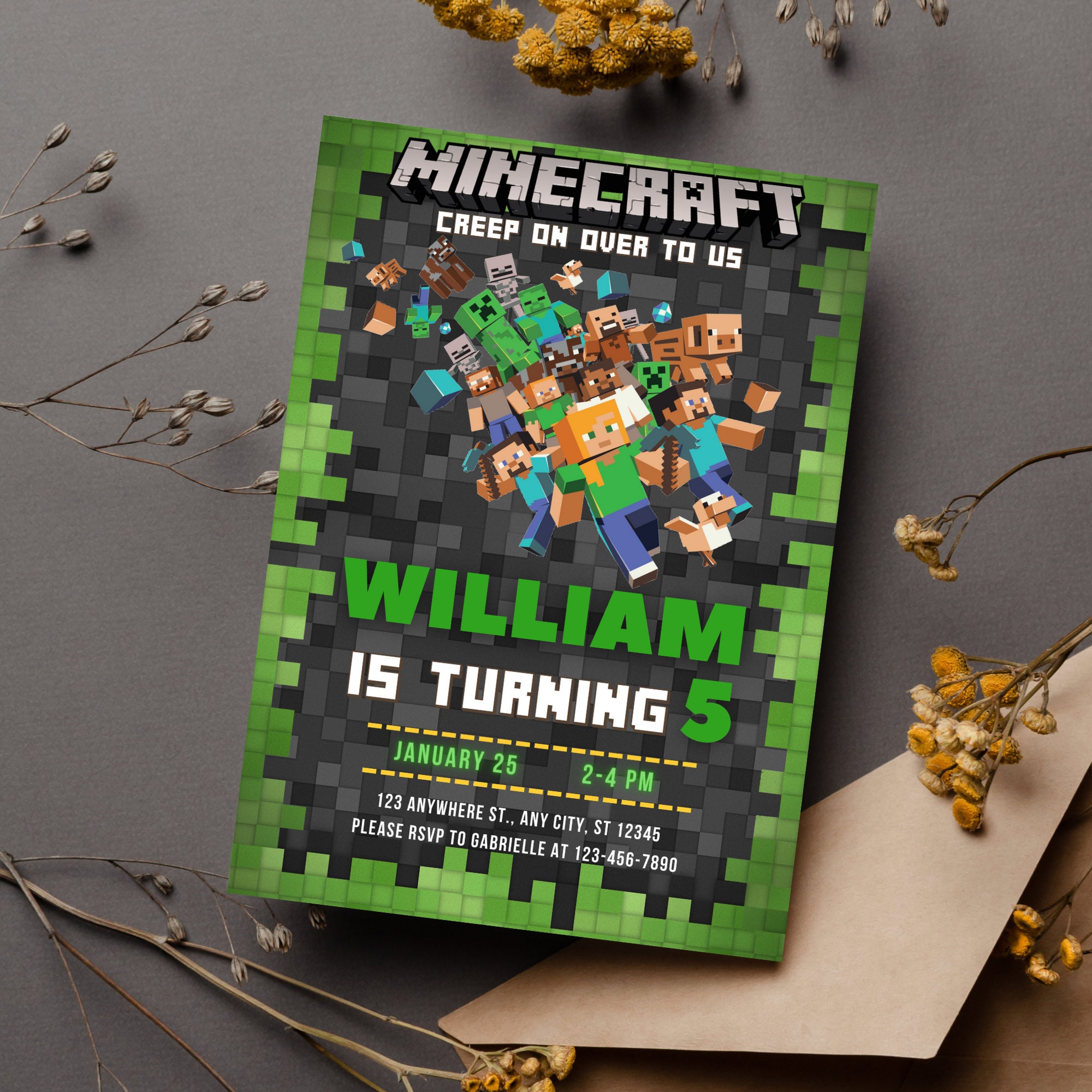 Minecrafter Birthday Invitations Template Instant Download Editable ...