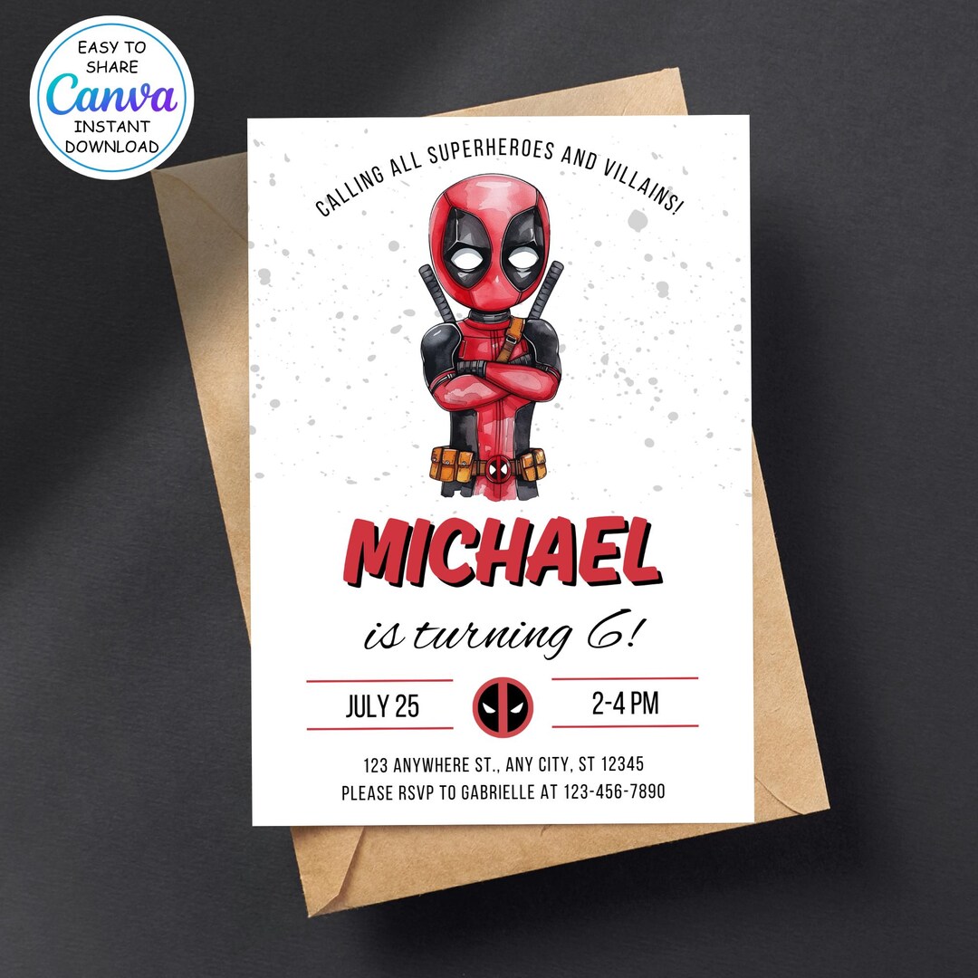 Deadpool Birthday Party Invitation Template - Editable Deadpool ...