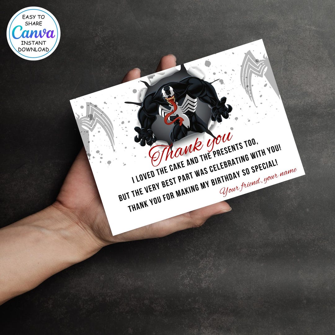 Venom Thank You Card Template Instant Download - Printable Venom Thank ...