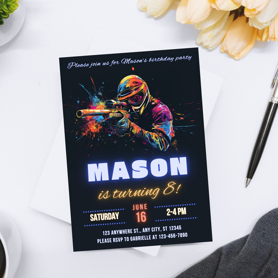 Editable Paintball Birthday Invitation Template - Printable Paintball ...