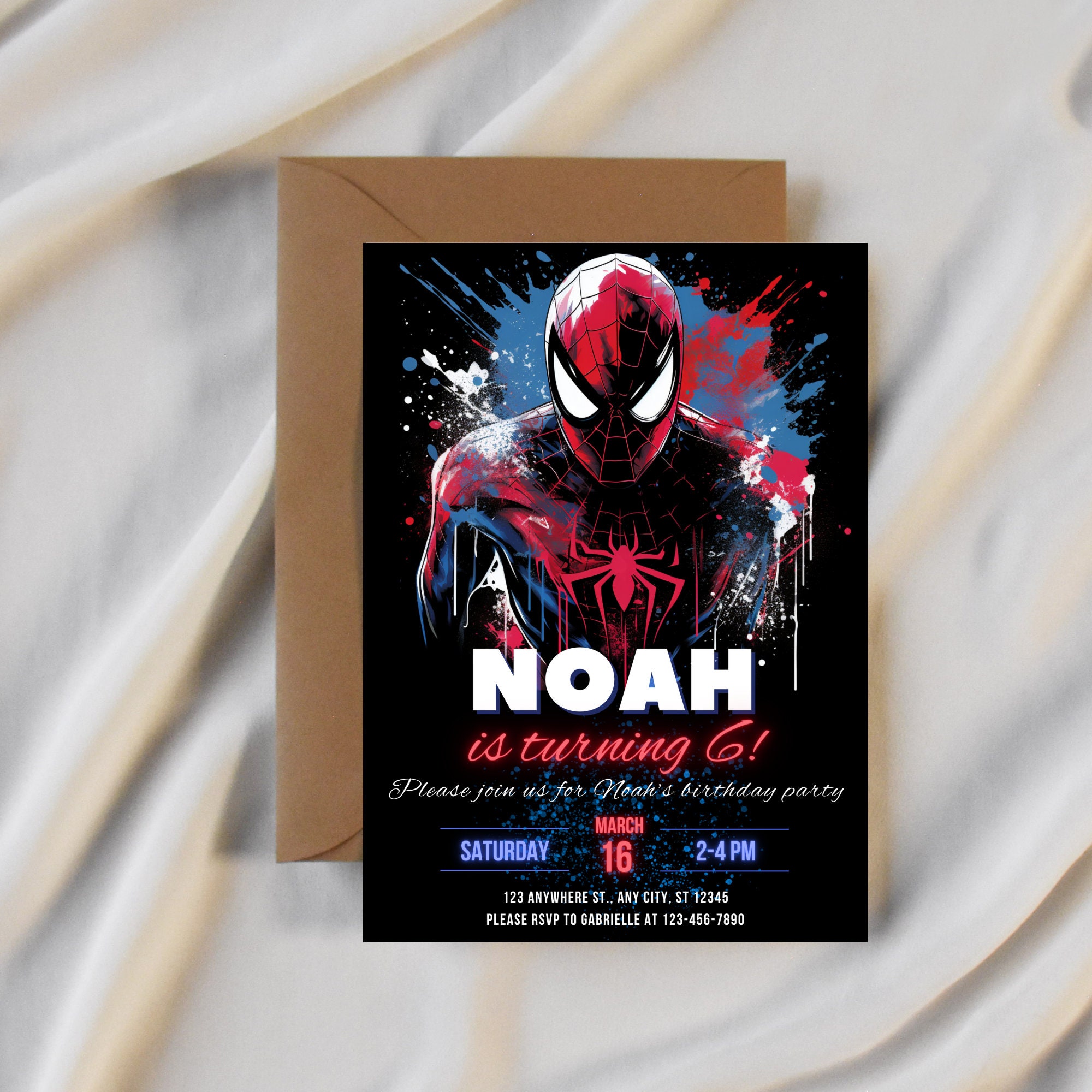 Spiderman Birthday Invitation Template Instant Download Watercolor ...