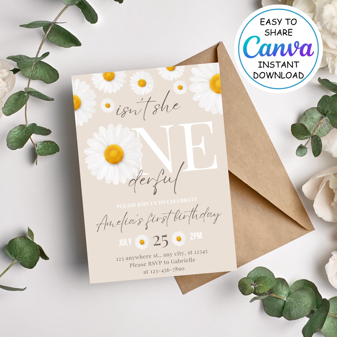 Daisy Birthday Invitation Template - Editable Daisy First Birthday ...