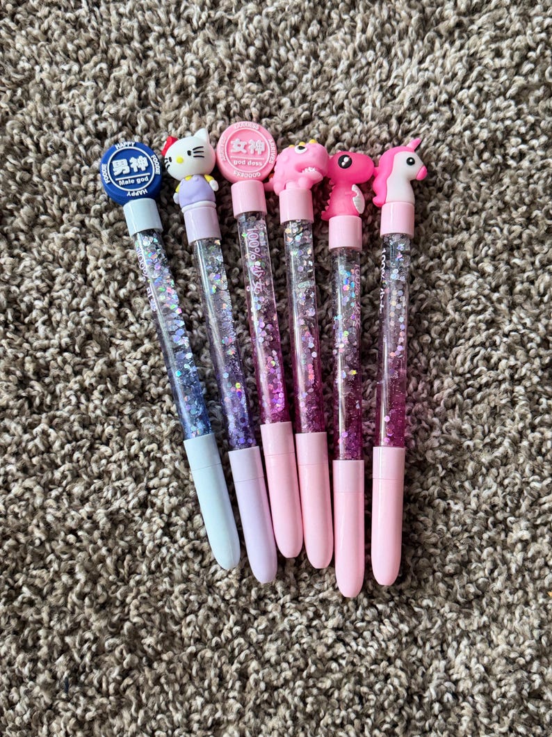 6 Random Kawaii Glitter Gel Pens – Unicorn, Pastel, Sparkly Stationery ...