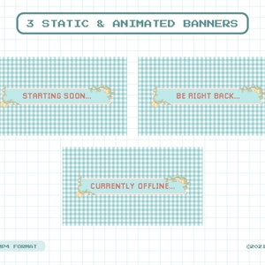 Animated Stream Overlay Package for Twitch, Aesthetic Teal Color, Cute ...