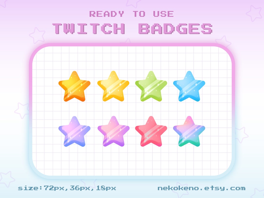 8 Star Twitch Badges, Bit Badges, Sub Badges, Kawaii Cute Stream Badges ...