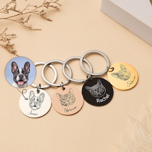 Engraved Pet Portrait Keychain Dog Photo Keyring Personalized Dog Mom ...