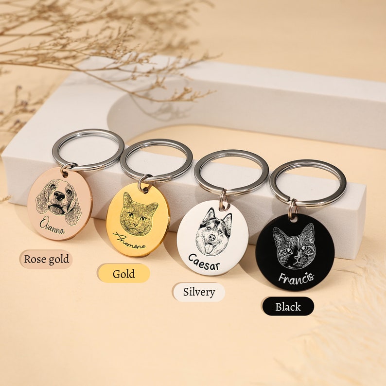 Engraved Pet Portrait Keychain Dog Photo Keyring Personalized Dog Mom ...