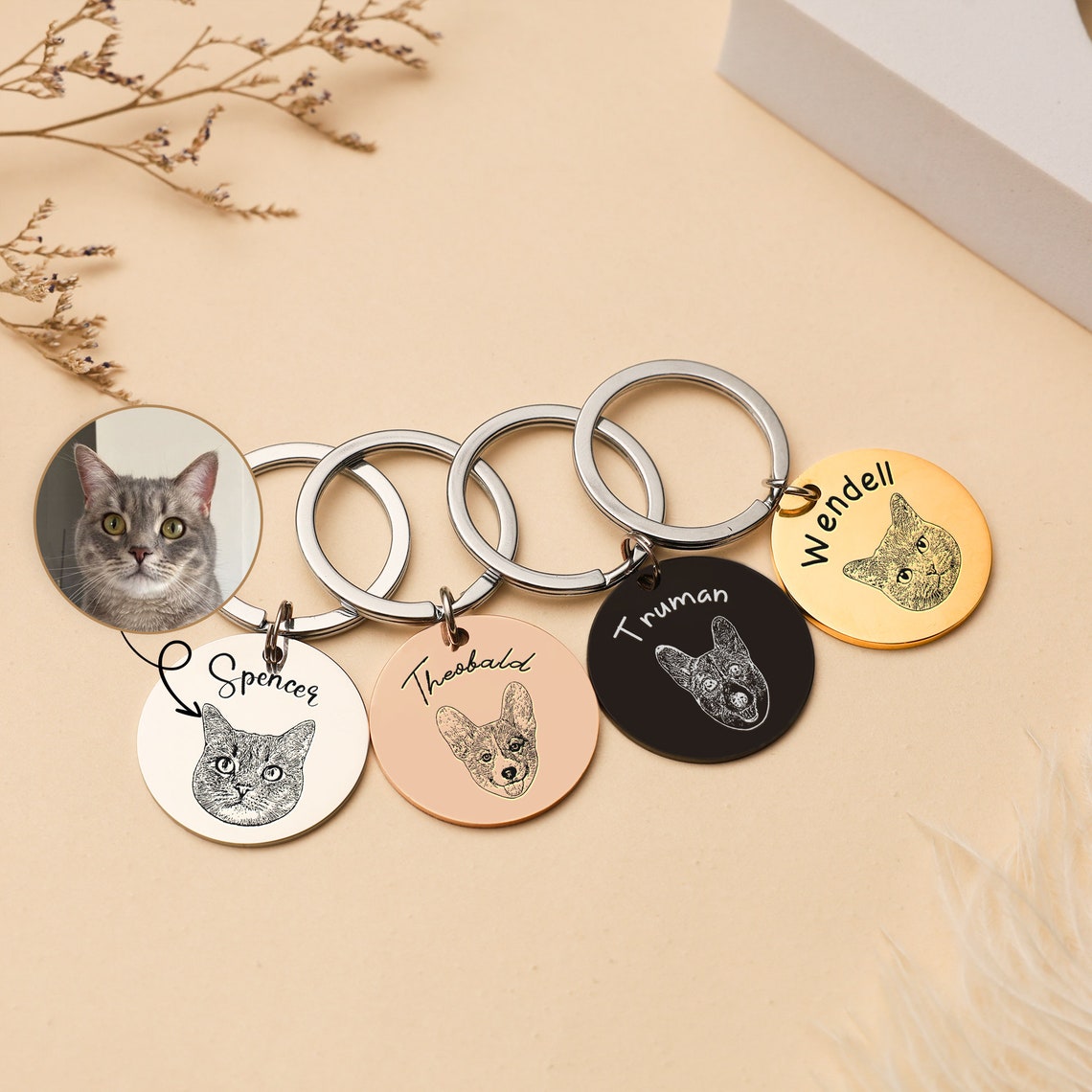 Personalized Pet Portrait Keychain, Pet Memorial Jewelry, Custom Disc ...