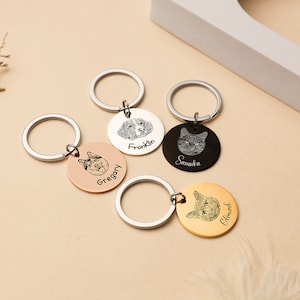 Engraved Pet Portrait Keychain Dog Photo Keyring Personalized Dog Mom ...
