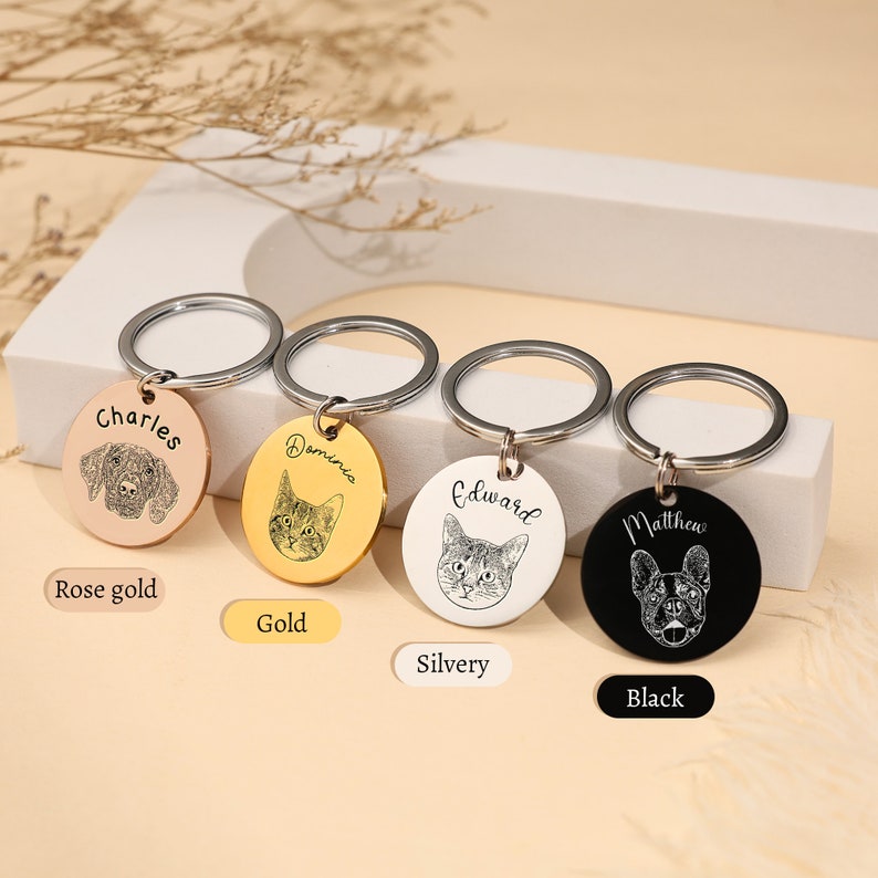 Personalized Pet Portrait Keychain, Pet Memorial Jewelry, Custom Disc ...