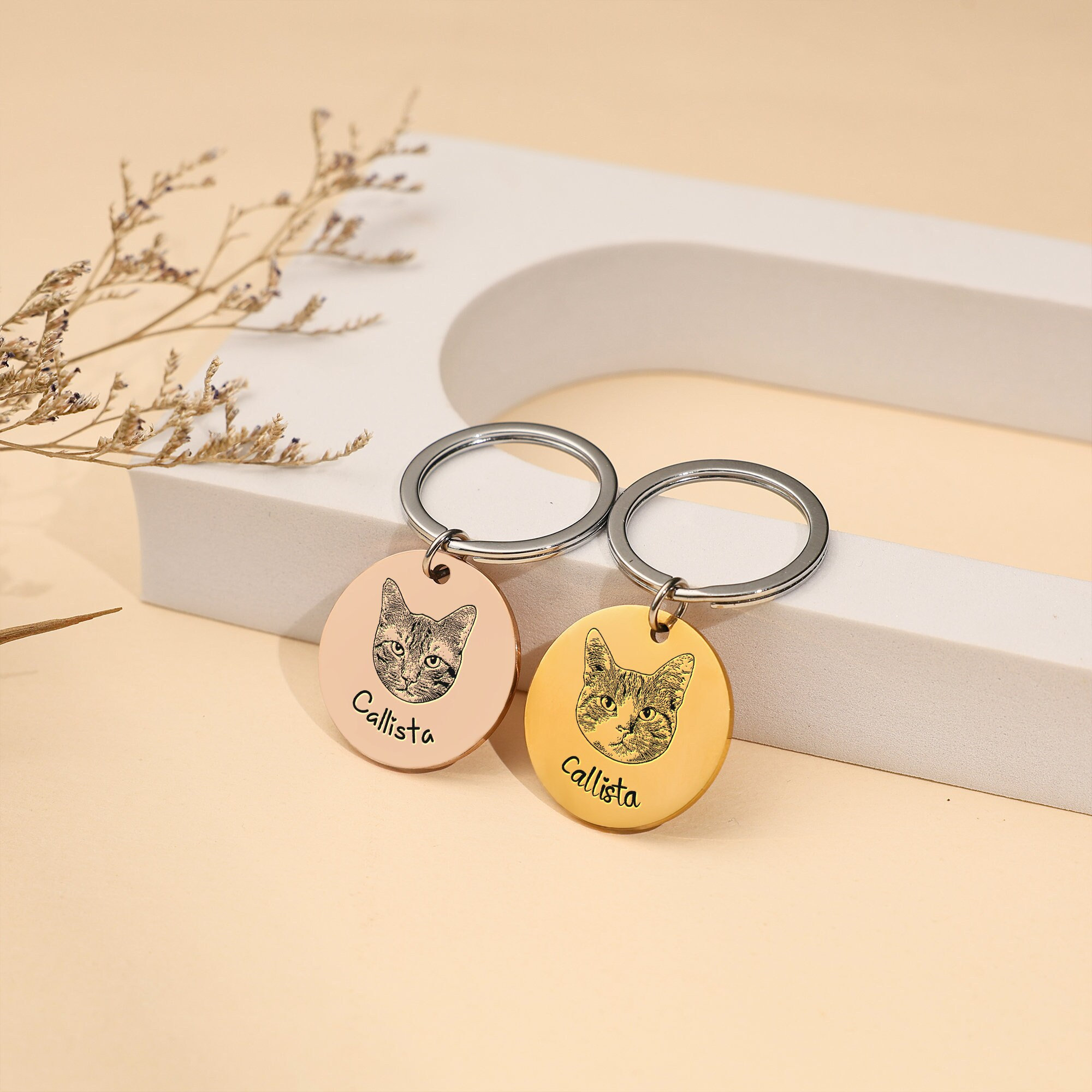 Engraved Pet Portrait Keychain Dog Photo Keyring Personalized Dog Mom ...