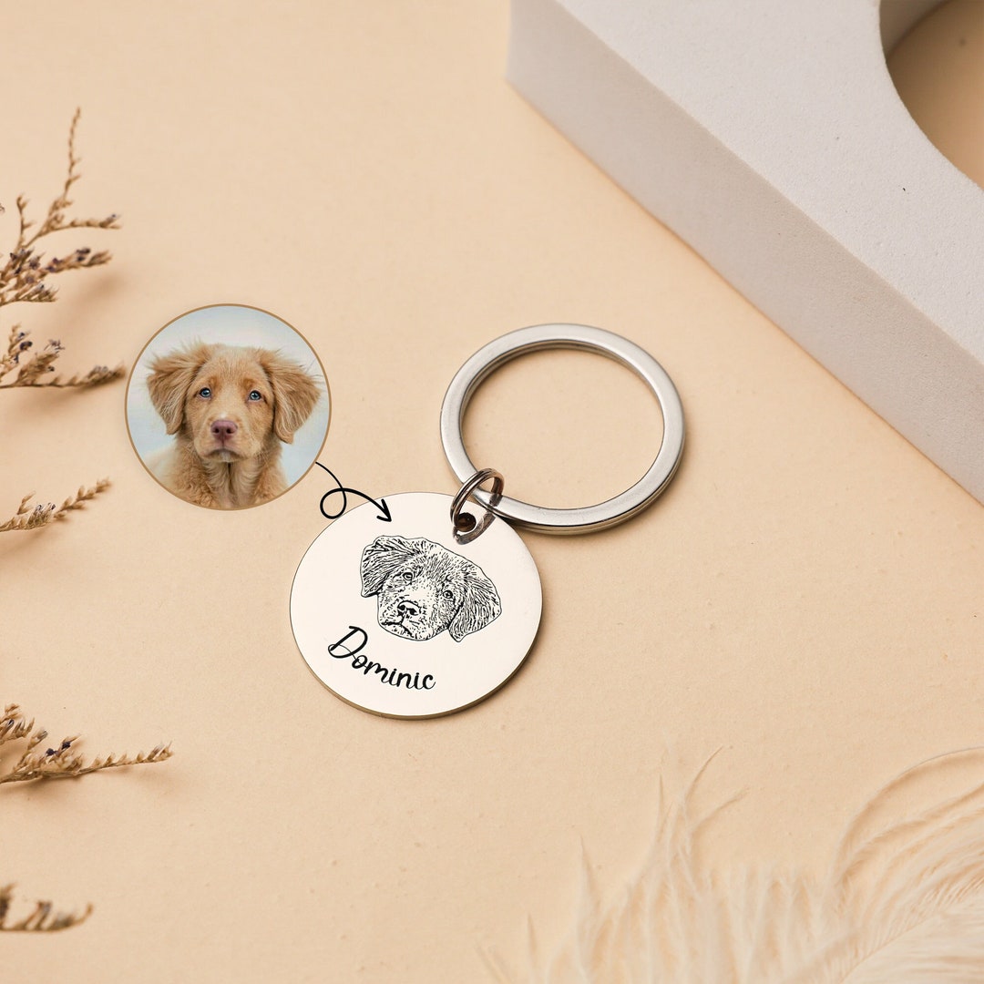 Engraved Pet Portrait Keychain Dog Photo Keyring Personalized Dog Mom ...