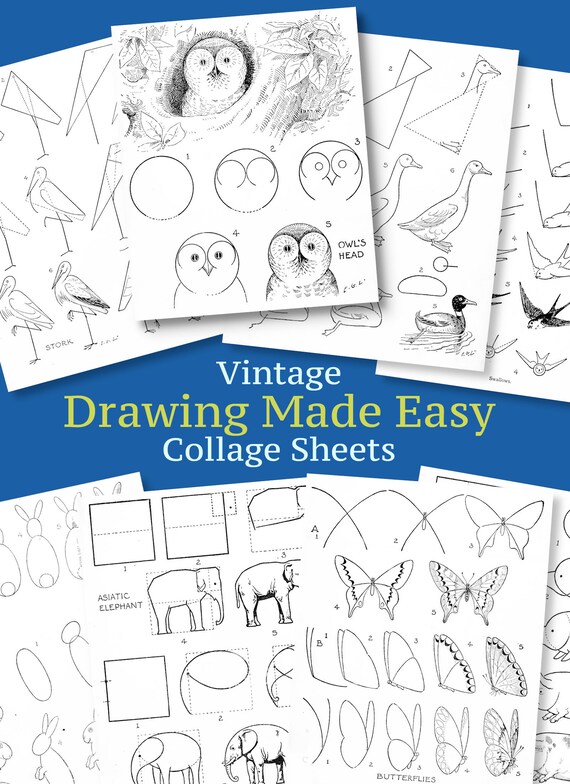 Drawing Made Easy Digital Collage Sheets Vintage Postcard - Etsy