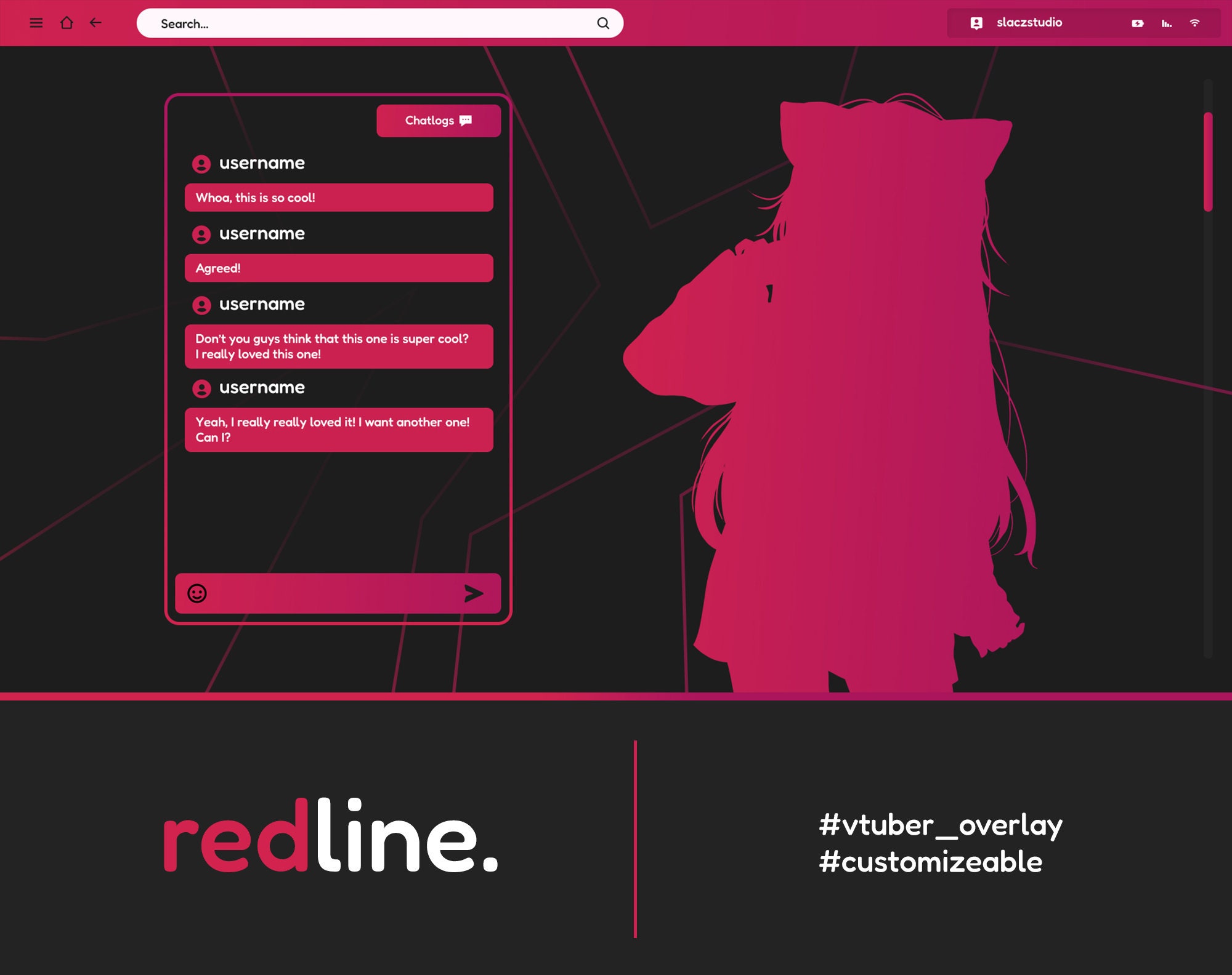Redline: Vtuber Overlay Stream Pack • Custom Chat Widget • Minimal, Comfy, Red• Overlays, Scenes ...
