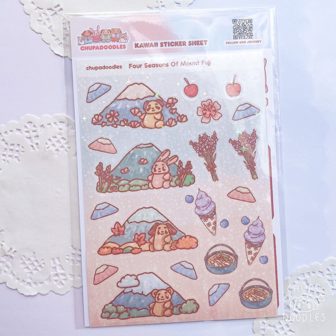 Mount Fuji Season Holographic Sticker Sheet , Kawaii Sticker Sheet ...