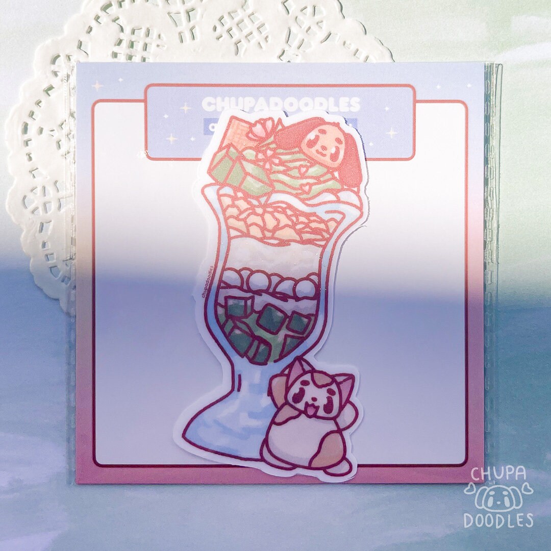 Matcha Parfait Glitter Die Cut Sticker , Laptop Stickers , Kawaii ...