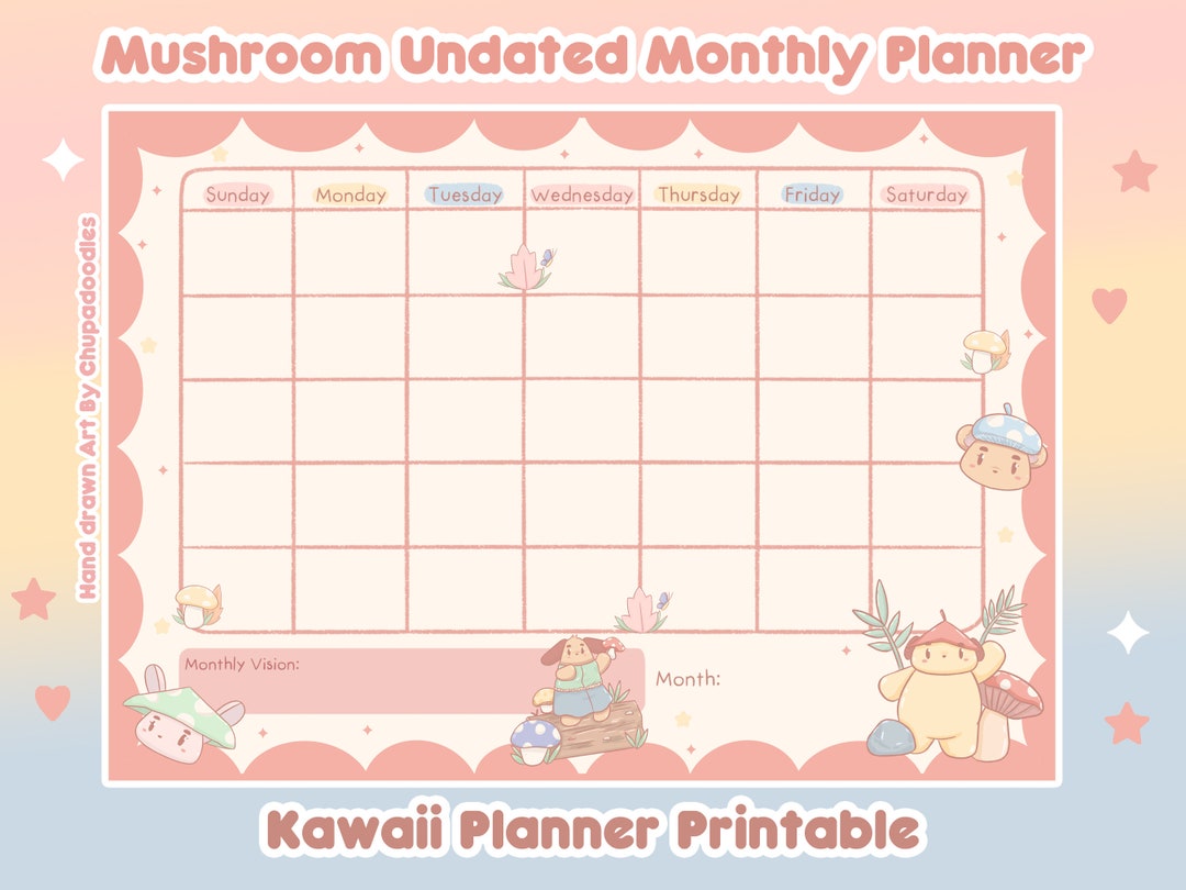 Mushroom Theme Kawaii Planner Printables Kawaii Printable - Etsy