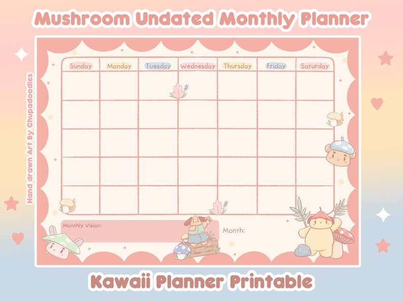 Mushroom Theme Kawaii Planner Printables Kawaii Printable - Etsy
