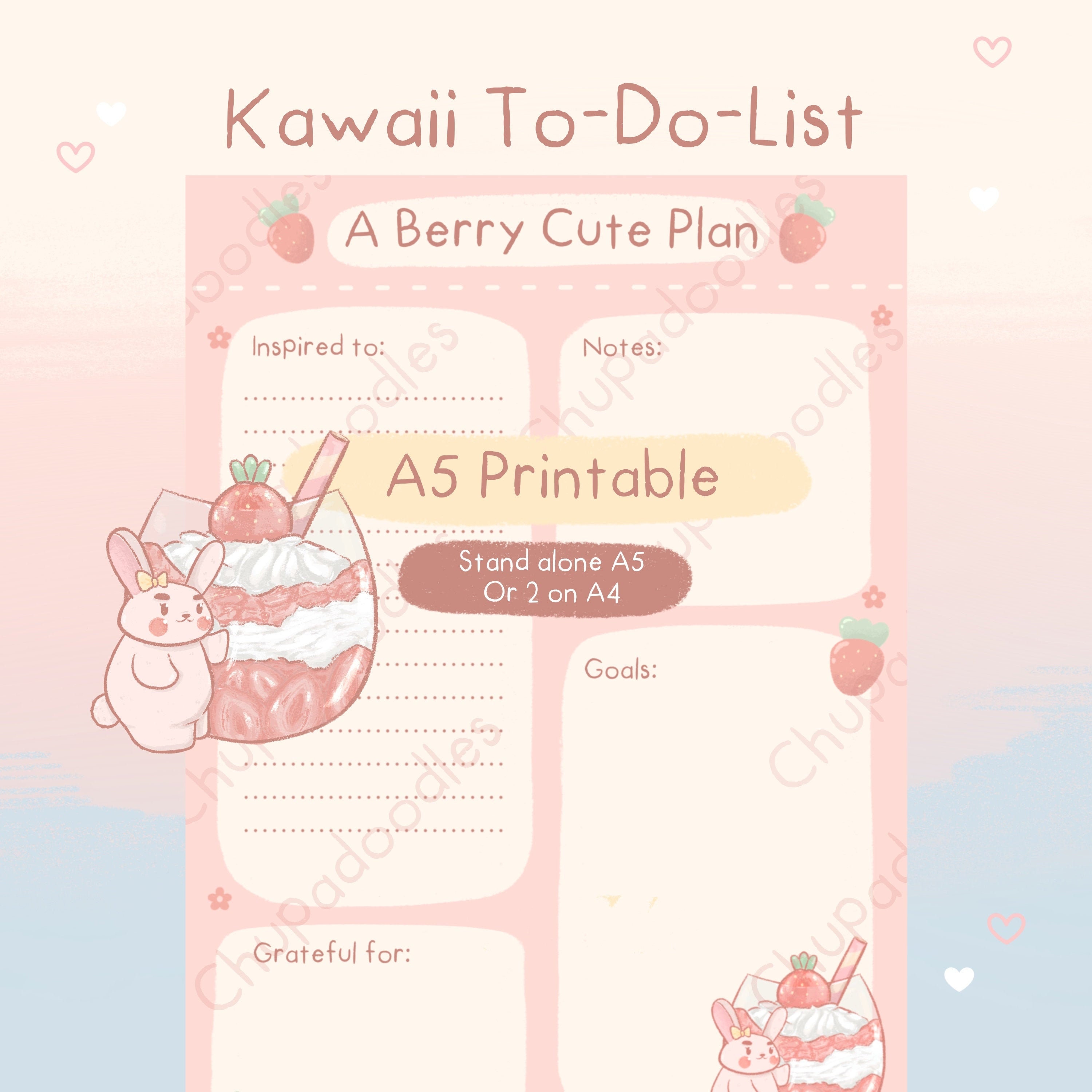 Paper Party Supplies Kawaii Printable Planner Instant Download Print 