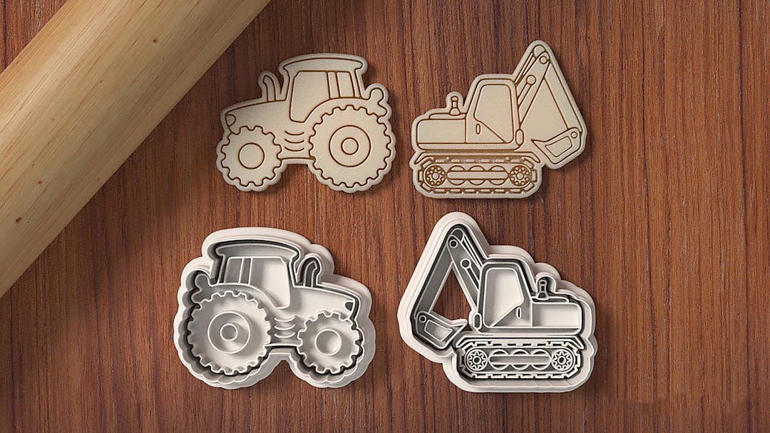 Tractor and Excavator Cookie Cutter and Stamp Set - Cookie Cutter and ...