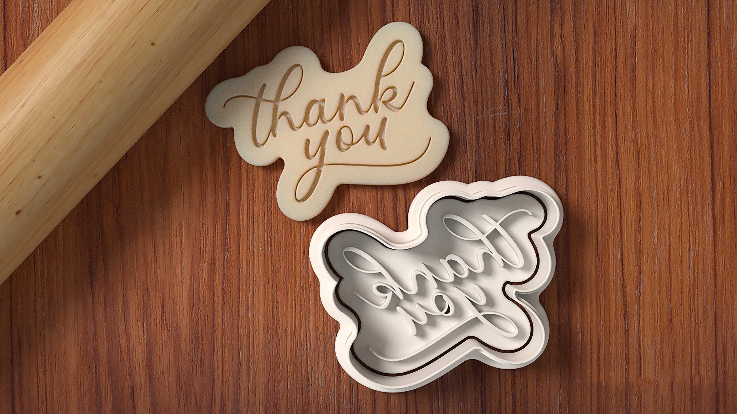Thank You Cookie Cutter And Stamp Set 3d Printed Cookie Etsy