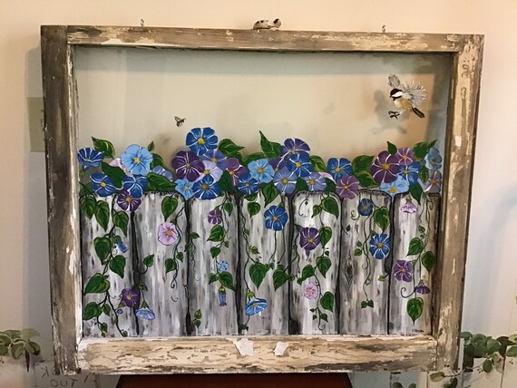 Colorful Garden Scene on Antique Window - Etsy