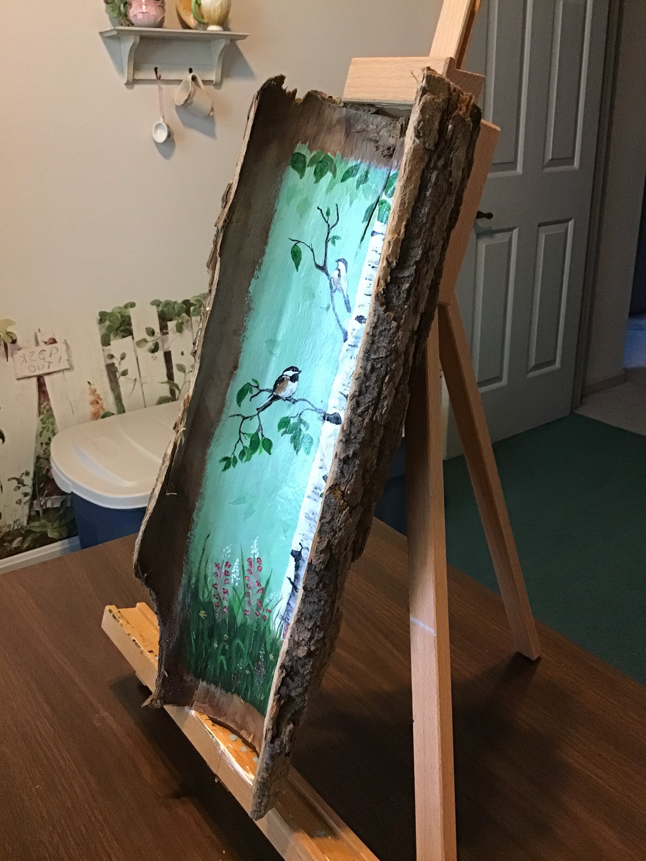 Hand painted on half bark round | Etsy