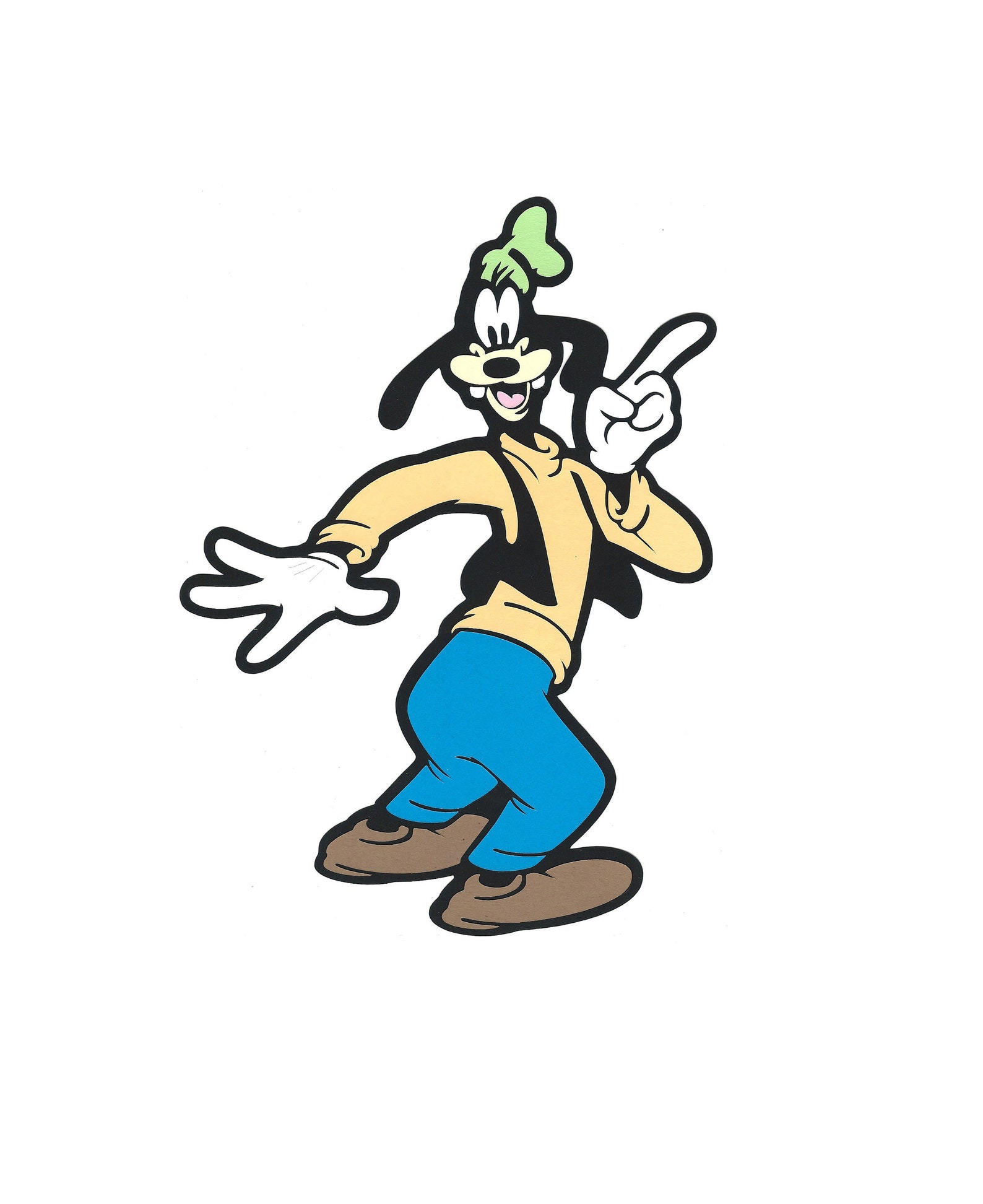 7.5x11" Goofy PAPER SIGN Hand Glued Disney Finger in Air Green Hat Door ...