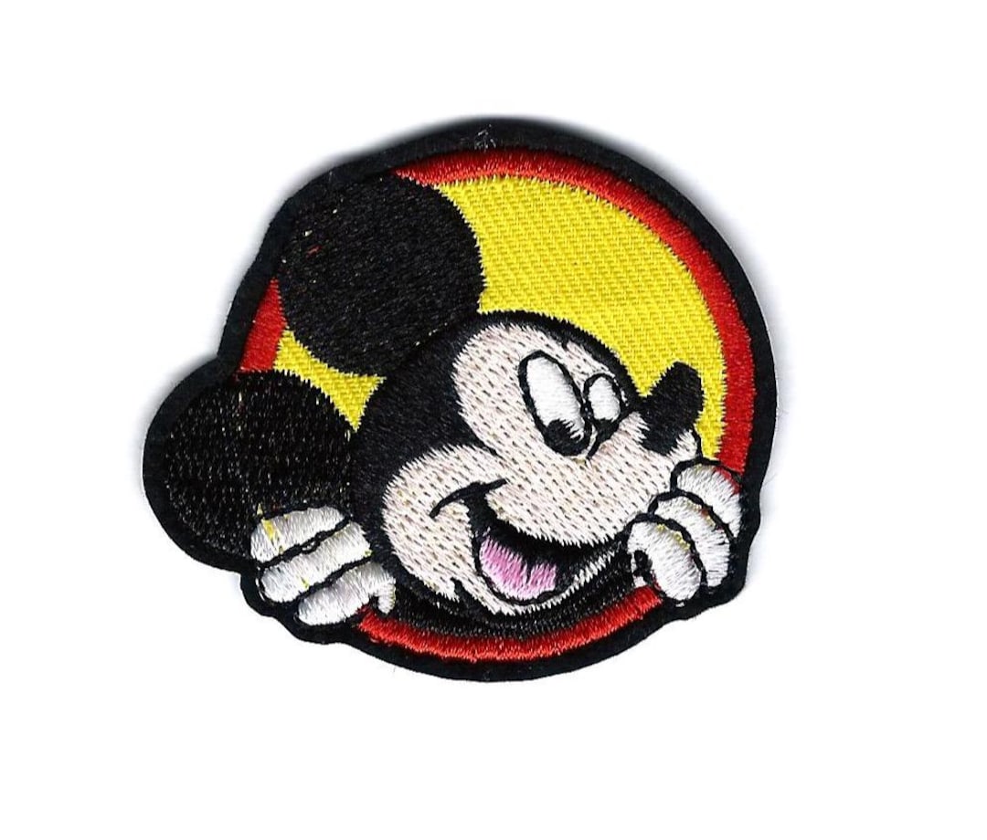 2x2" Mickey Mouse Popping Out of Circle Embroidered IRON ON / SEW on ...