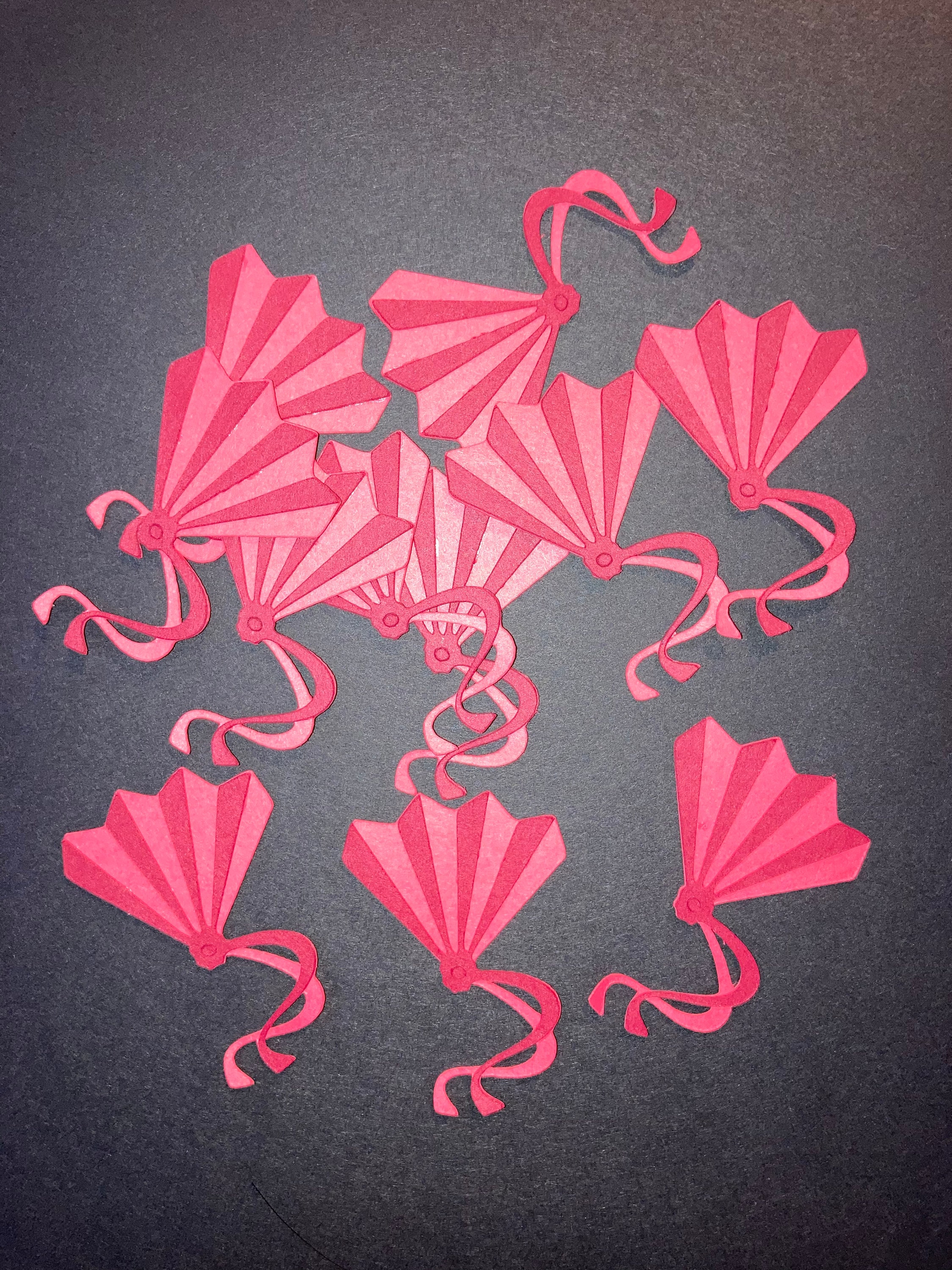 10pc Asian Fan Ribbon Tails Layer PAPER EMBELLISHMENT Scrapbook Party ...