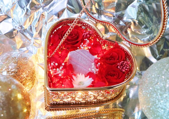 Heart Shape Double Ring Box With Glass Lid Double Ring Box - Etsy