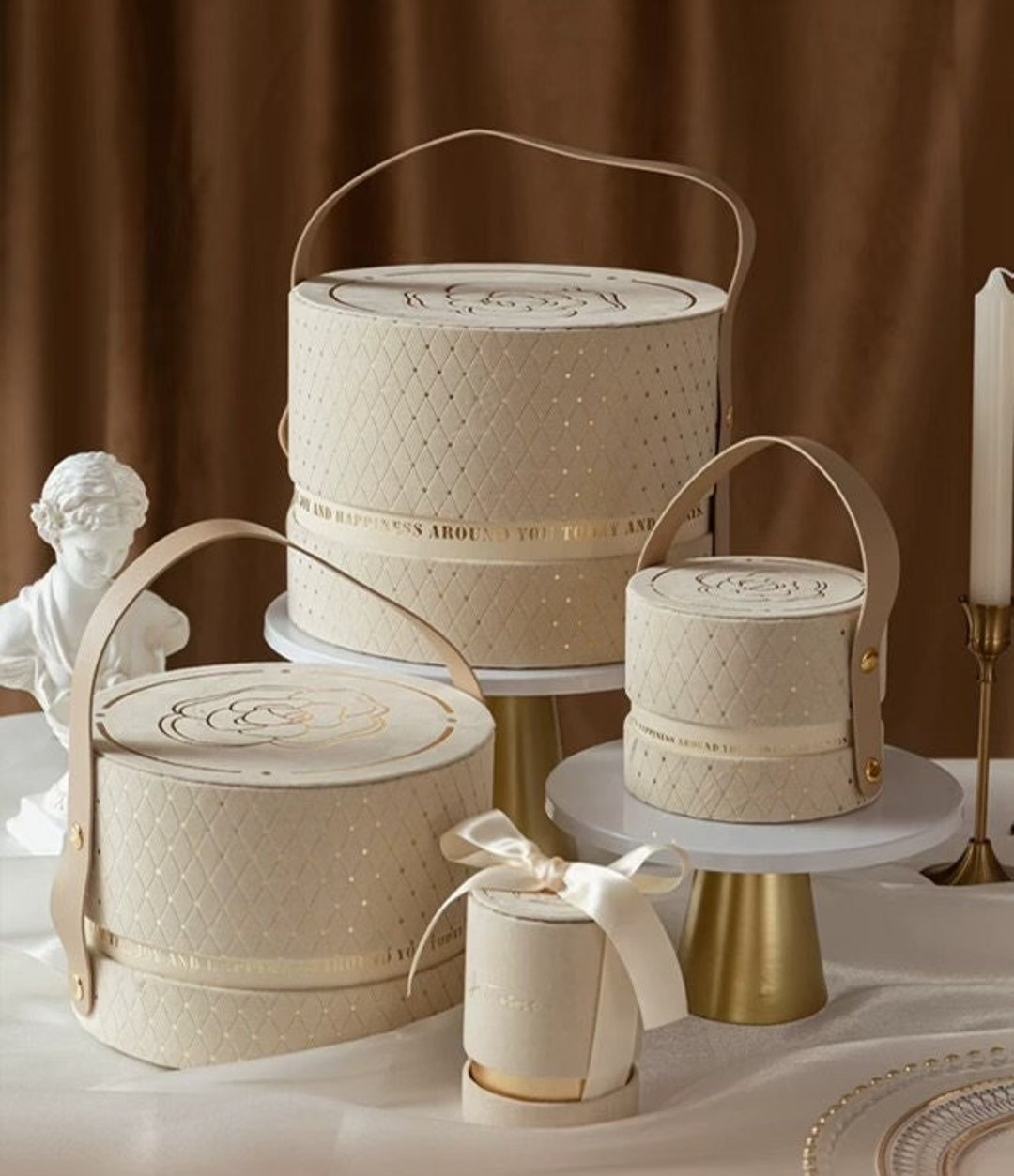 Elegant Round Luxury Gift Boxes With Handles - Wedding, Birthday ...