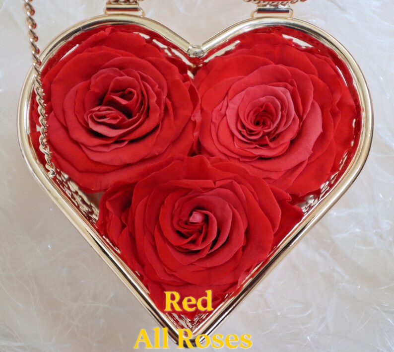 Heart Shape Preserved Roses Golden Metal Box With Glass Lid | Etsy