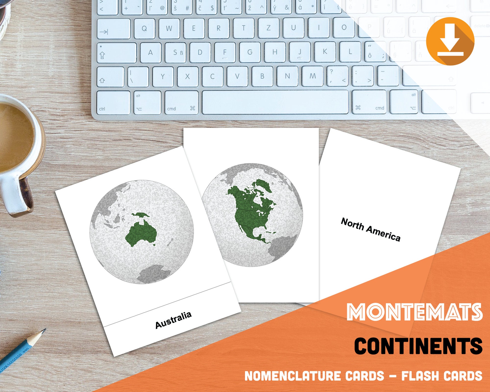 Continents Flash Cards - Flashcards - Montessori 3-part Nomenclature ...