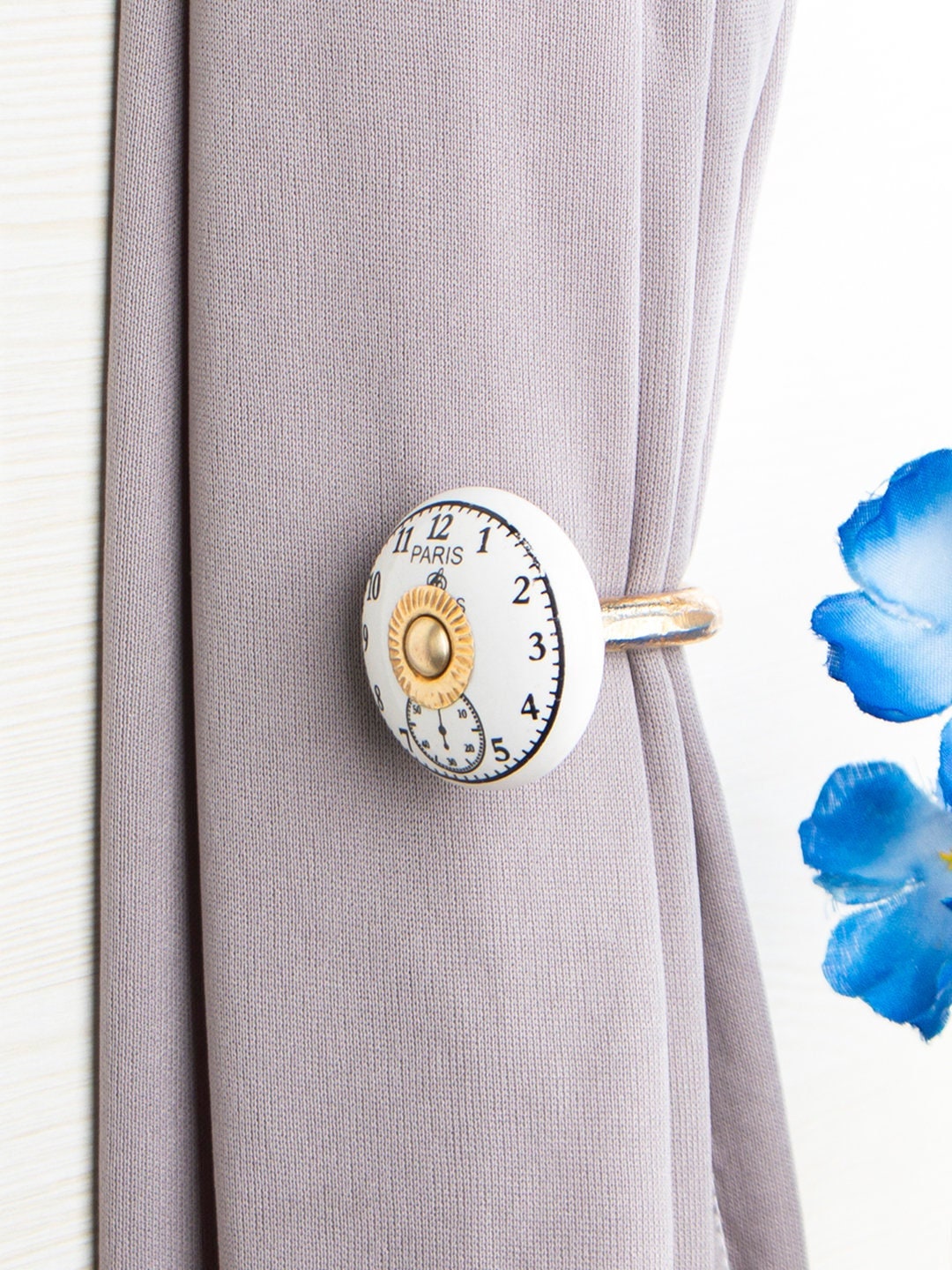 Paris Clock Pattern on White Hand Painted Decorative Ceramic Curtain ...