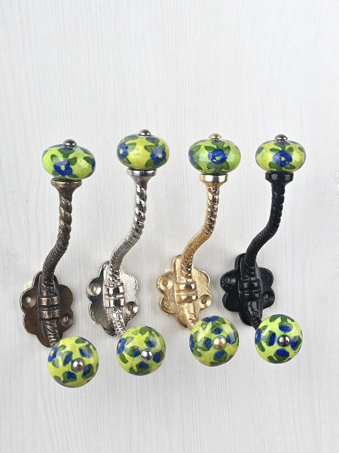 Antique Lime Green Floral Handmade Ceramic Blue Pottery Hanger Vintage ...