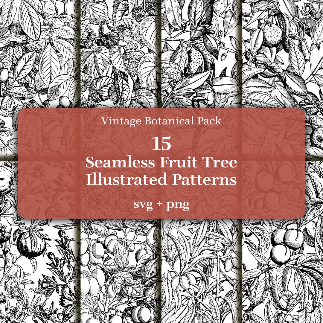 15 Fruit Tree Illustrated Digital Papers - Vintage Botanical Pack ...