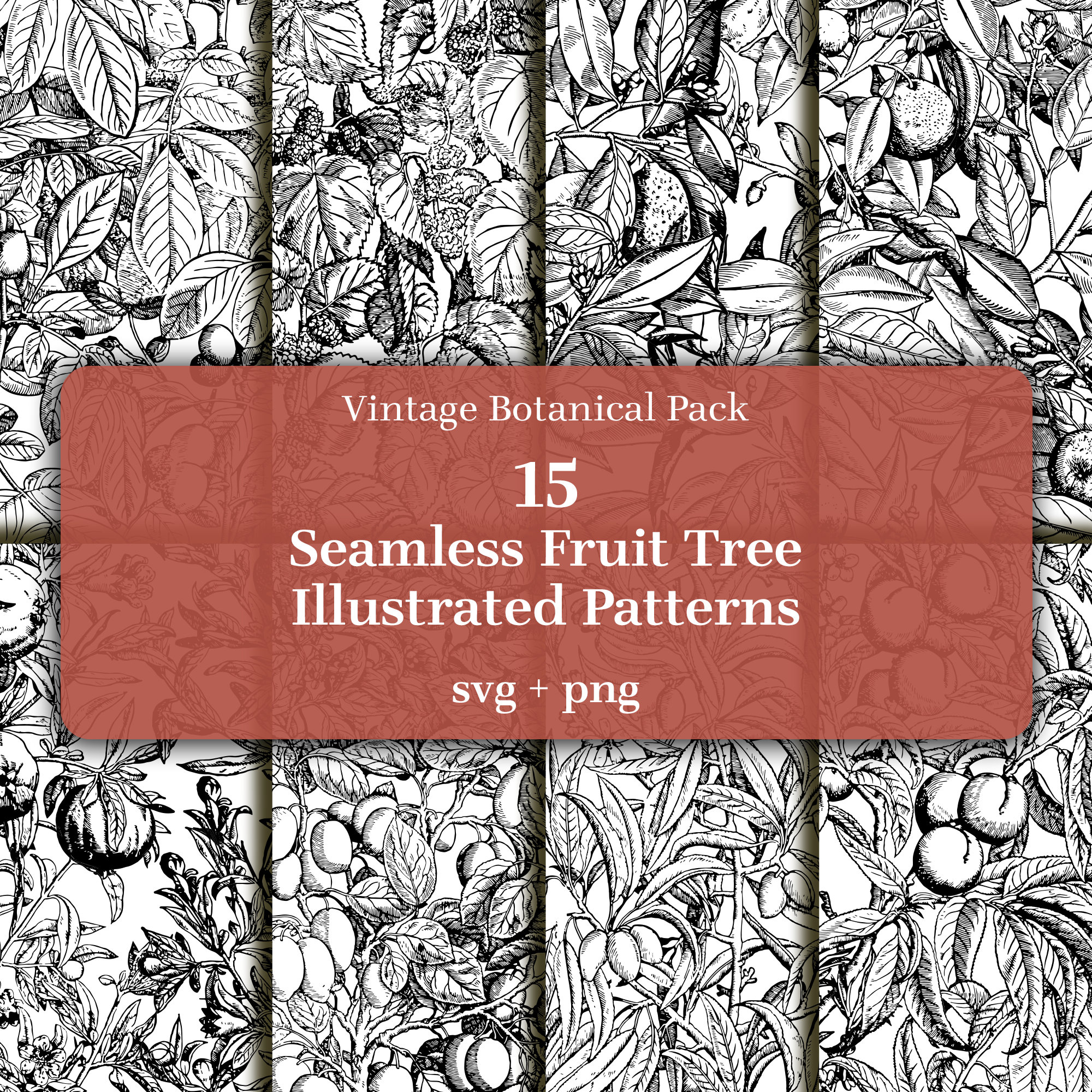 15 Fruit Tree Illustrated Digital Papers Vintage Botanical Pack ...