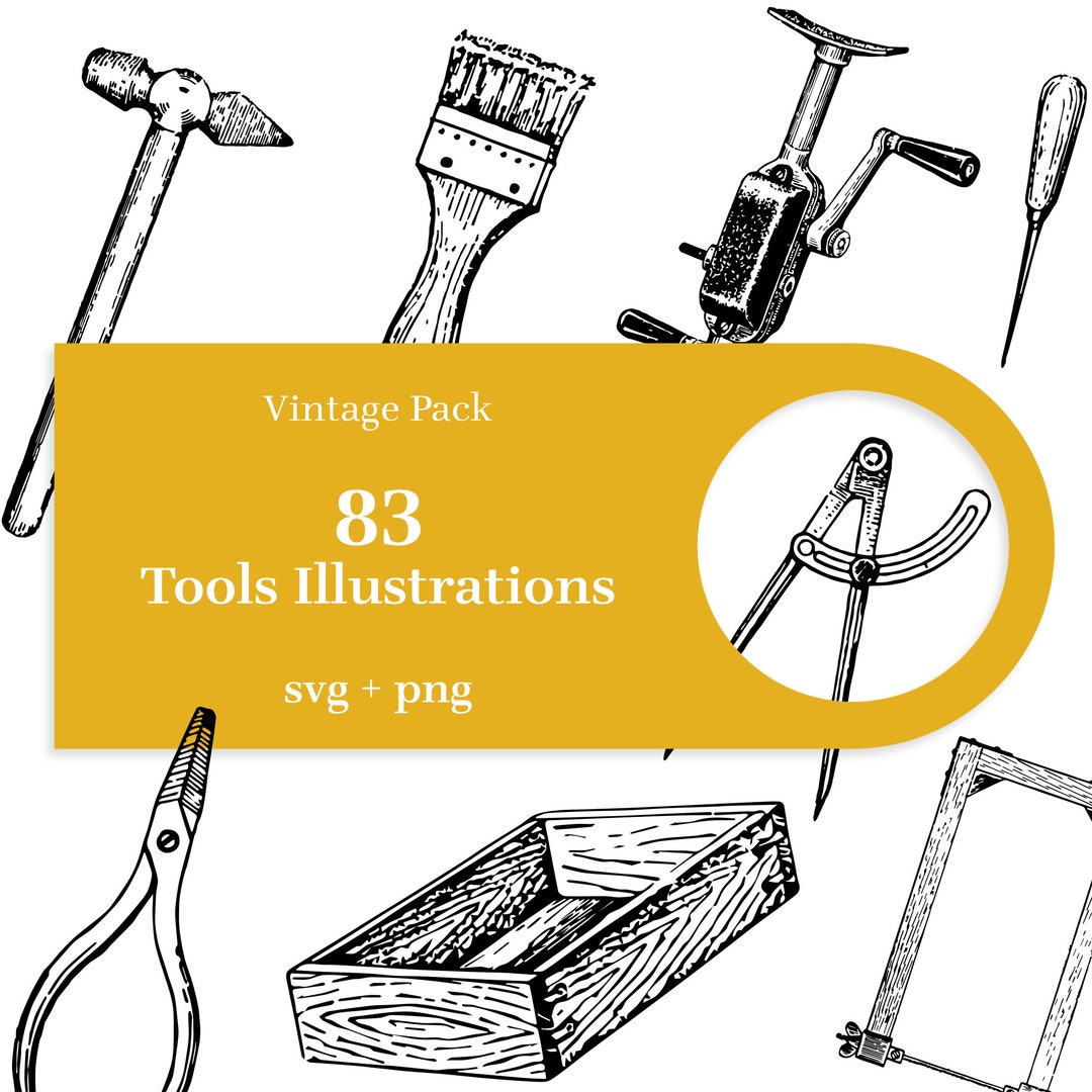 83 Tools Illustrations - Vintage Pack. SVG and Transparent Background ...