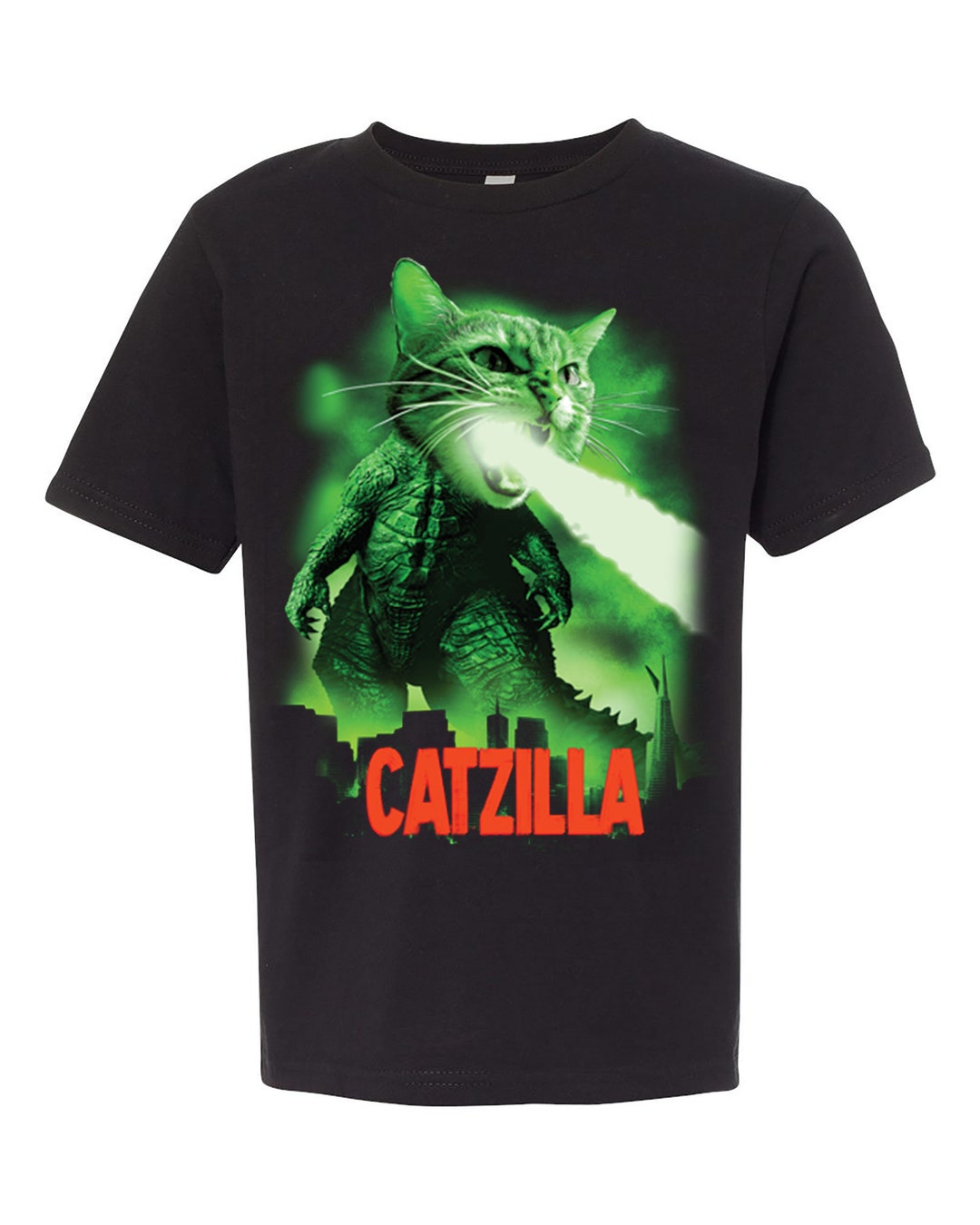 Catzilla Youth Shirt, CATZILLA, Crew Neck, Unisex, Short Sleeve, Funny ...