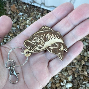 Largemouth BASS KEYCHAIN, Wood Fishing Keychain, 3D Wood Fishing Tag ...