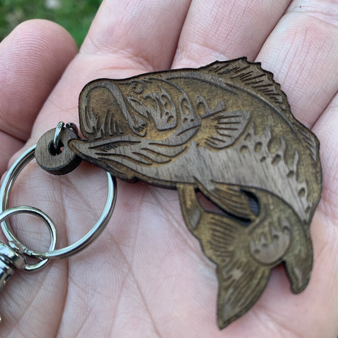 Largemouth BASS KEYCHAIN, Wood Fishing Keychain, 3D Wood Fishing Tag ...