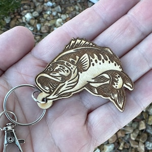 Largemouth BASS KEYCHAIN, Wood Fishing Keychain, 3D Wood Fishing Tag ...