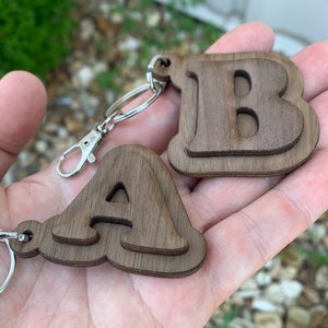 WOOD INITIAL KEYCHAIN, Retro Personalized Letter, 3D Customized Handbag ...