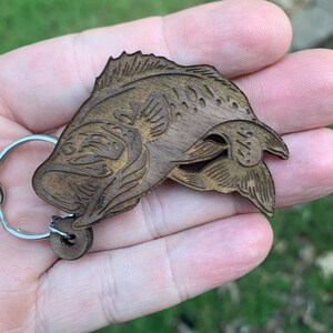 Largemouth BASS KEYCHAIN, Wood Fishing Keychain, 3D Wood Fishing Tag ...