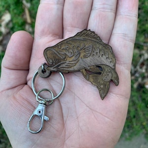 Largemouth BASS KEYCHAIN, Wood Fishing Keychain, 3D Wood Fishing Tag ...